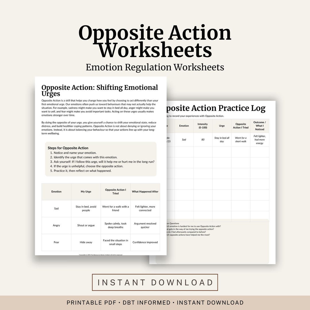 Opposite Action Worksheet | Emotion Regulation Skills | DBT Inspired ...