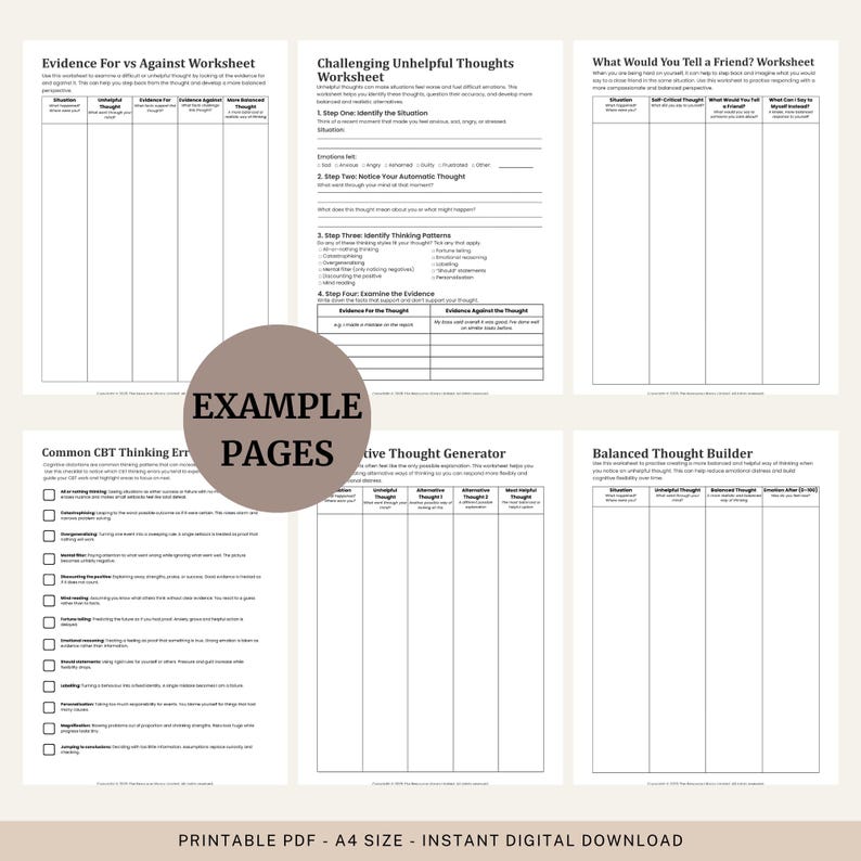 CBT Thought Record Bundle | Anxiety, Overthinking, Self Doubt ...