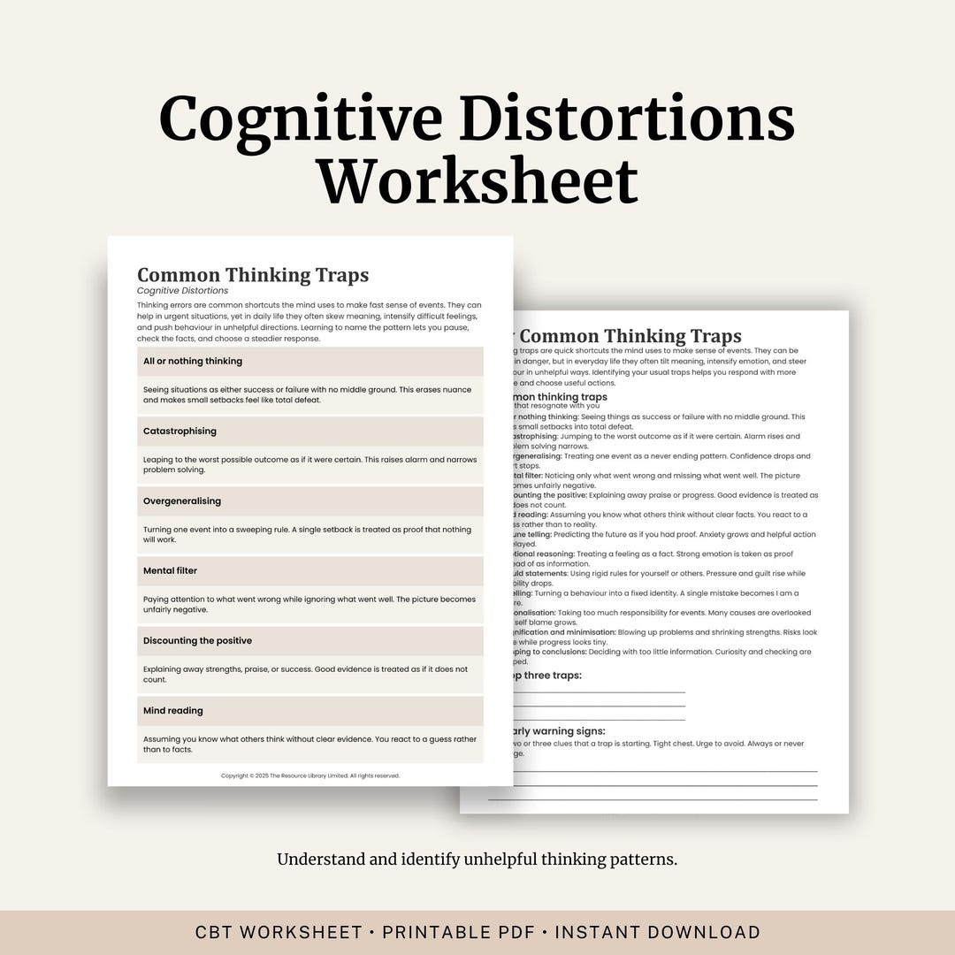Cognitive Distortions Worksheet | Thinking Traps CBT | Mental Health ...