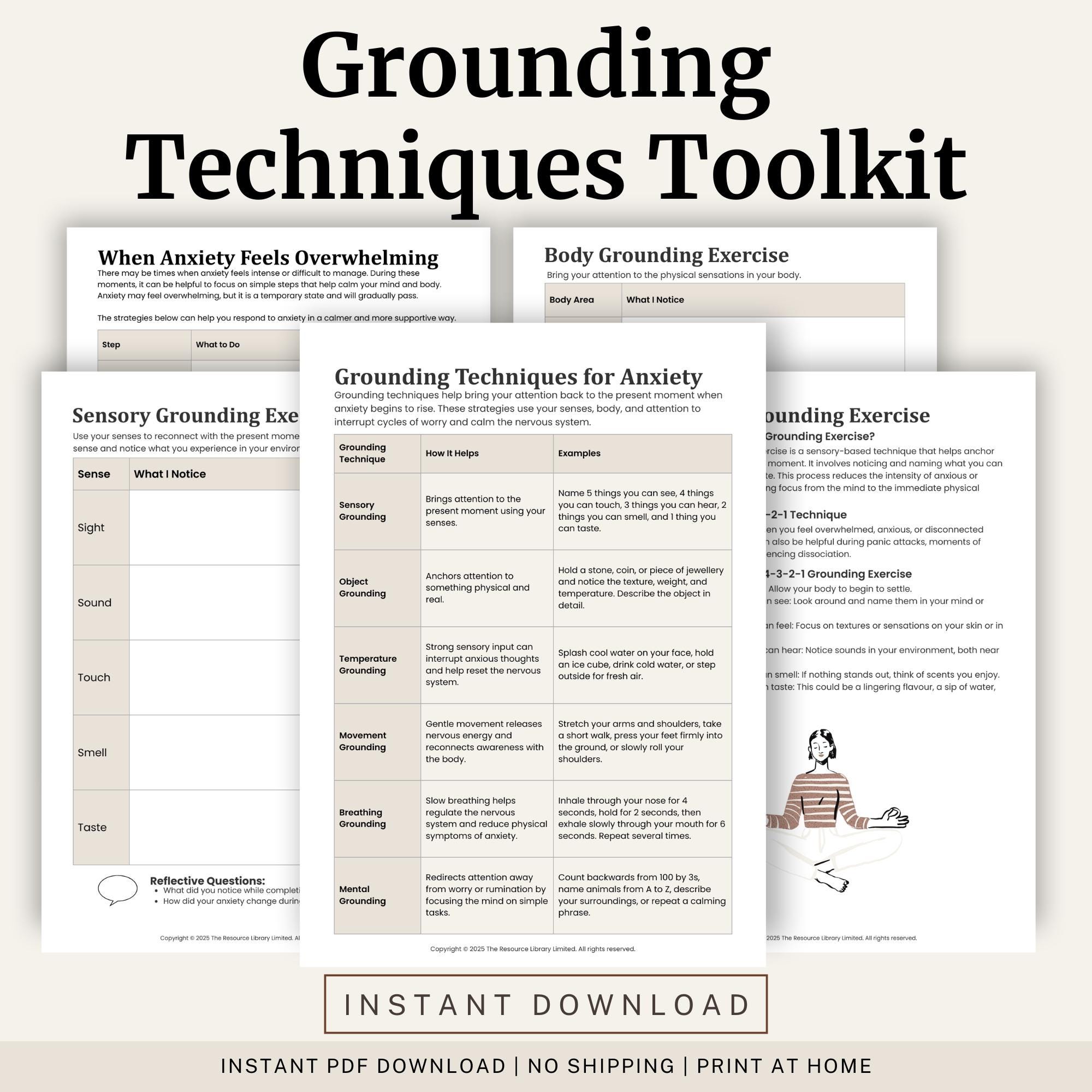 Grounding Techniques Toolkit | 5-4-3-2-1 Grounding Exercise & Anxiety ...