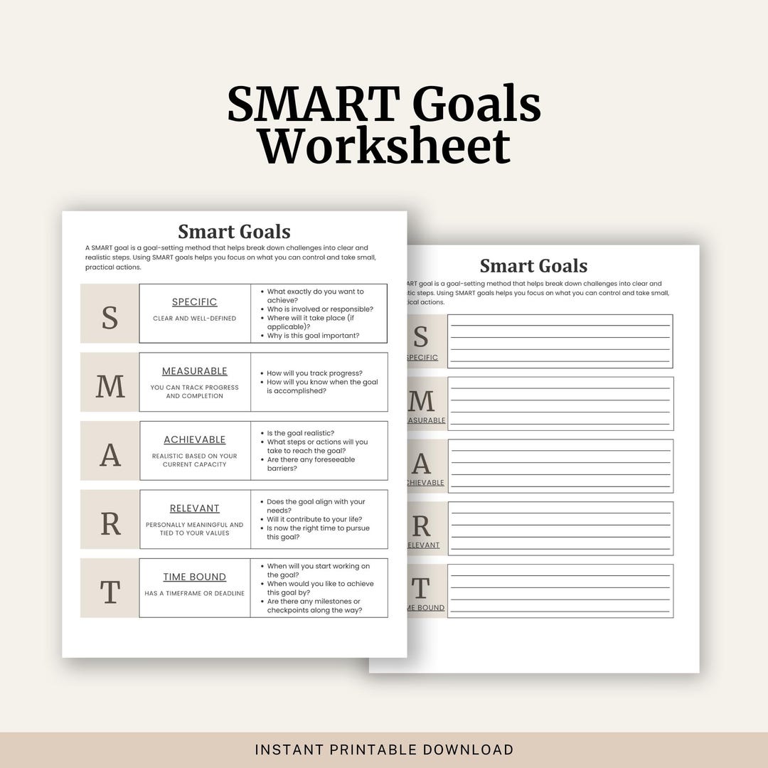 SMART Goals Worksheet | Printable Goal Setting Template (PDF) - Etsy