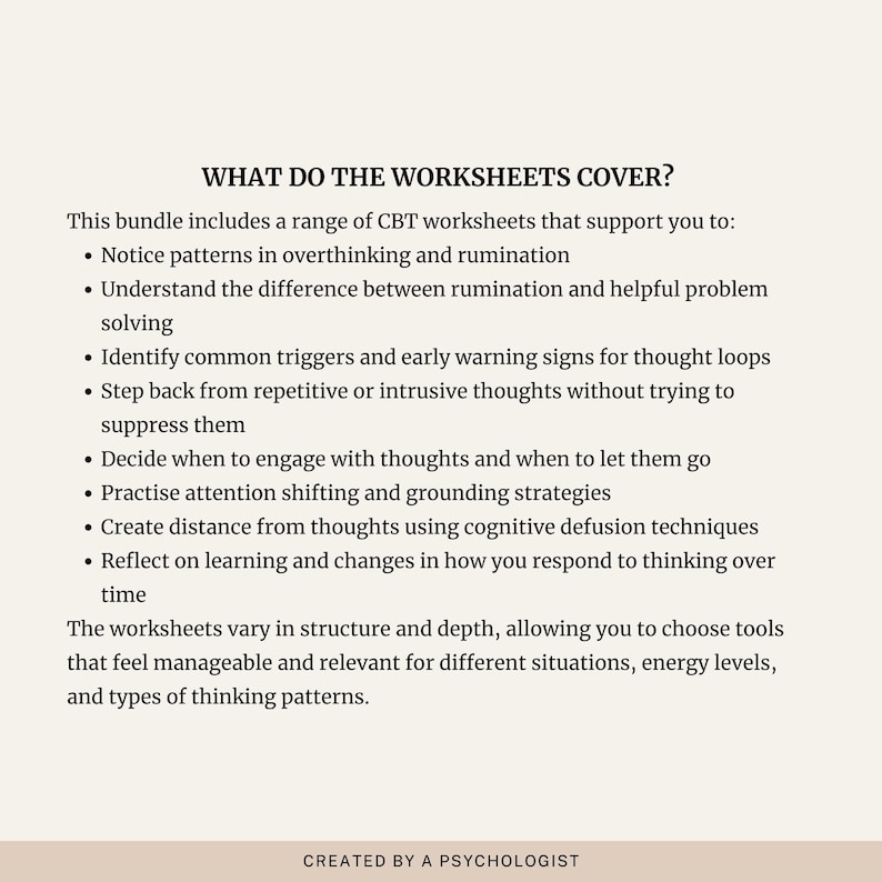 Overthinking & Rumination Toolkit | CBT Worksheets for Anxiety ...