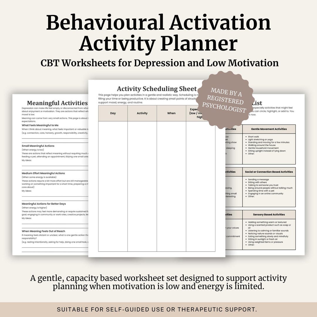 Behavioural Activation Activity Planner: CBT Worksheets for Depression ...