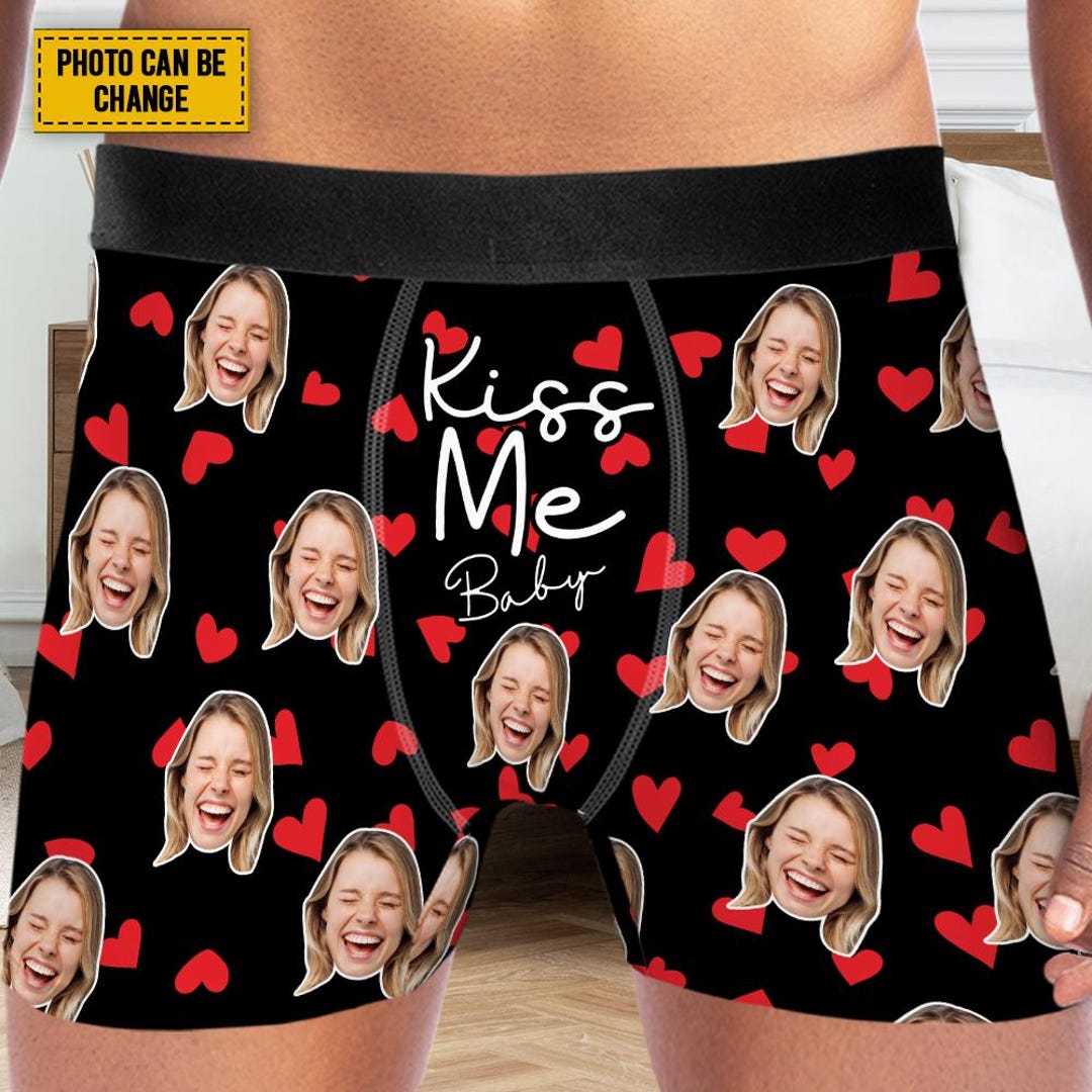 Custom Boxer Briefs With Faces, Kiss Me Baby Boxer Men, Valentines Day ...