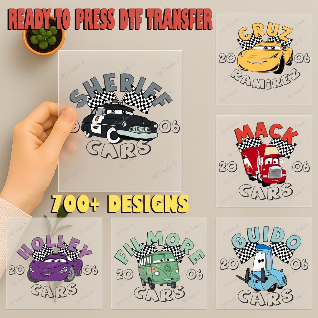 Pixar Cars Dtf, Lightning Mcqueen Sally Dtf, Disney Cars Ready to Press ...