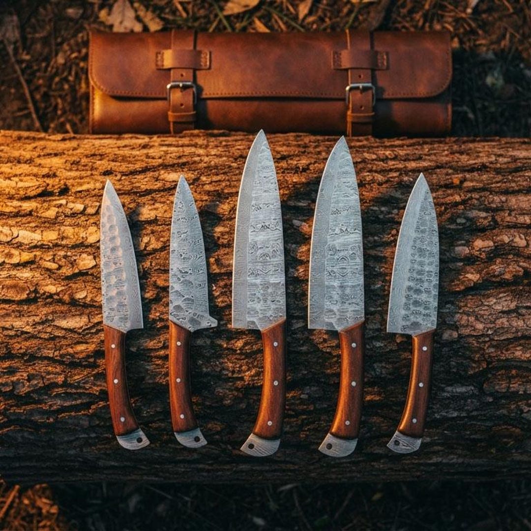 Damascus Steel Chef Set, Hand Forged Damascus Chef Set, Damascus Chef ...