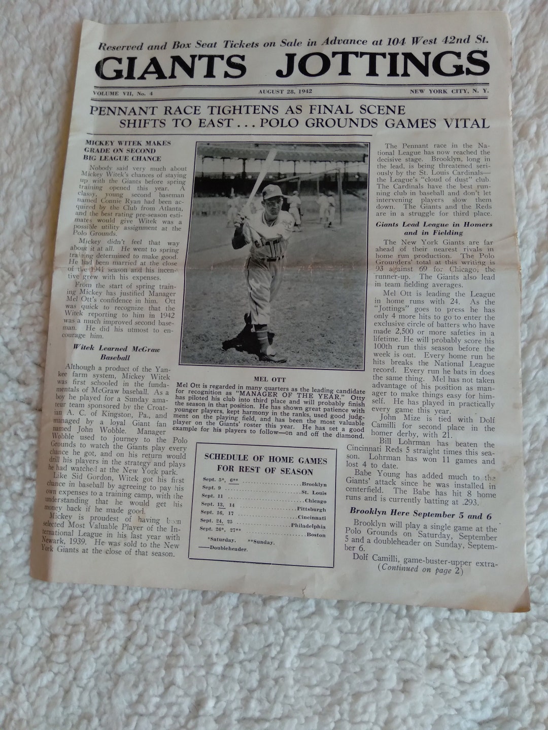 1942 NY Giants Jottings Baseball Magazine: World Series Collectible - Etsy