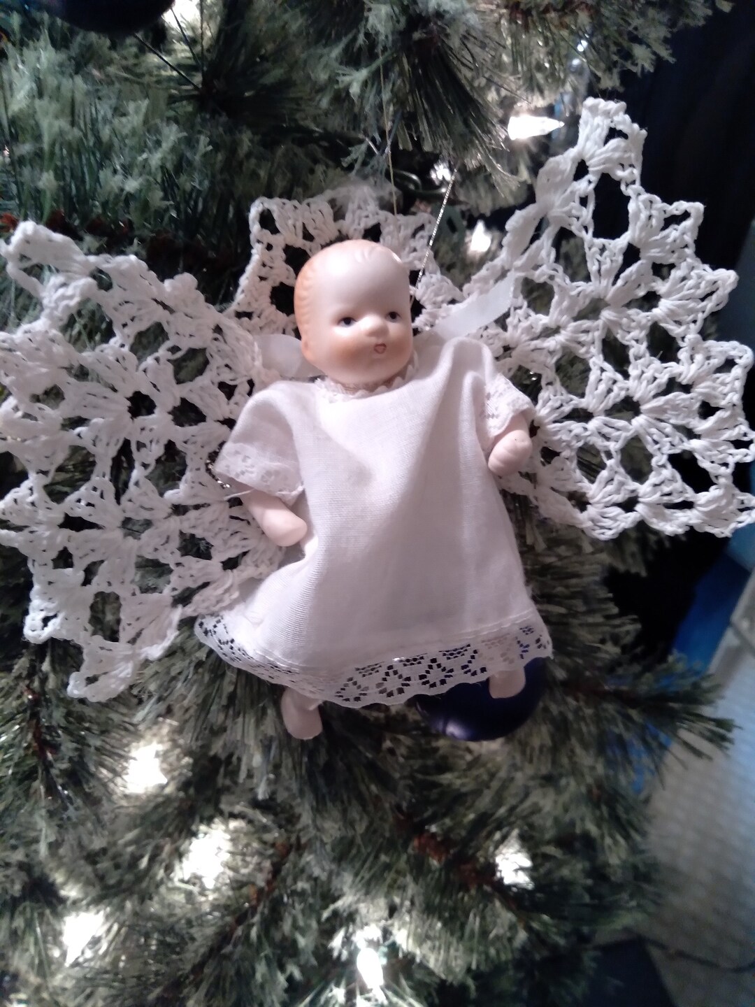 Handmade Porcelain Baby Angel Ornament: Crochet Wings, Fabric Body - Etsy