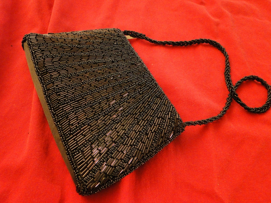 Gothic Black Beaded Evening Bag: Bugle & Seed Bead Satin Clutch - Etsy