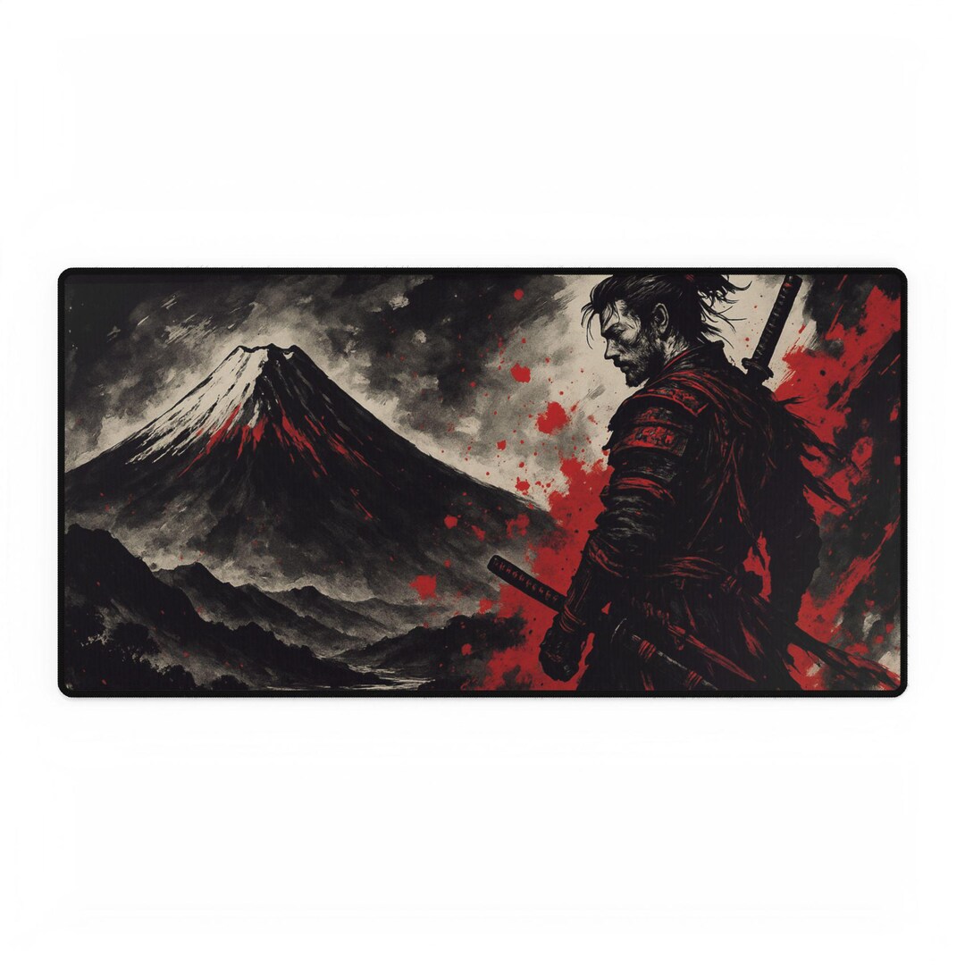 Samurai & Mountain Desk Mat: Japanese Ink Art Mousepad - Etsy