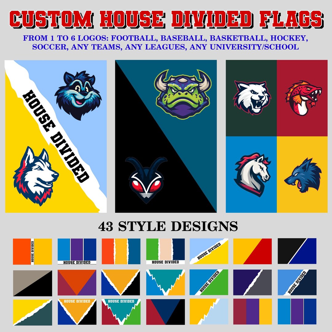 Custom Sport Teams House Divided Flag, Any College Sport Teams Flag ...