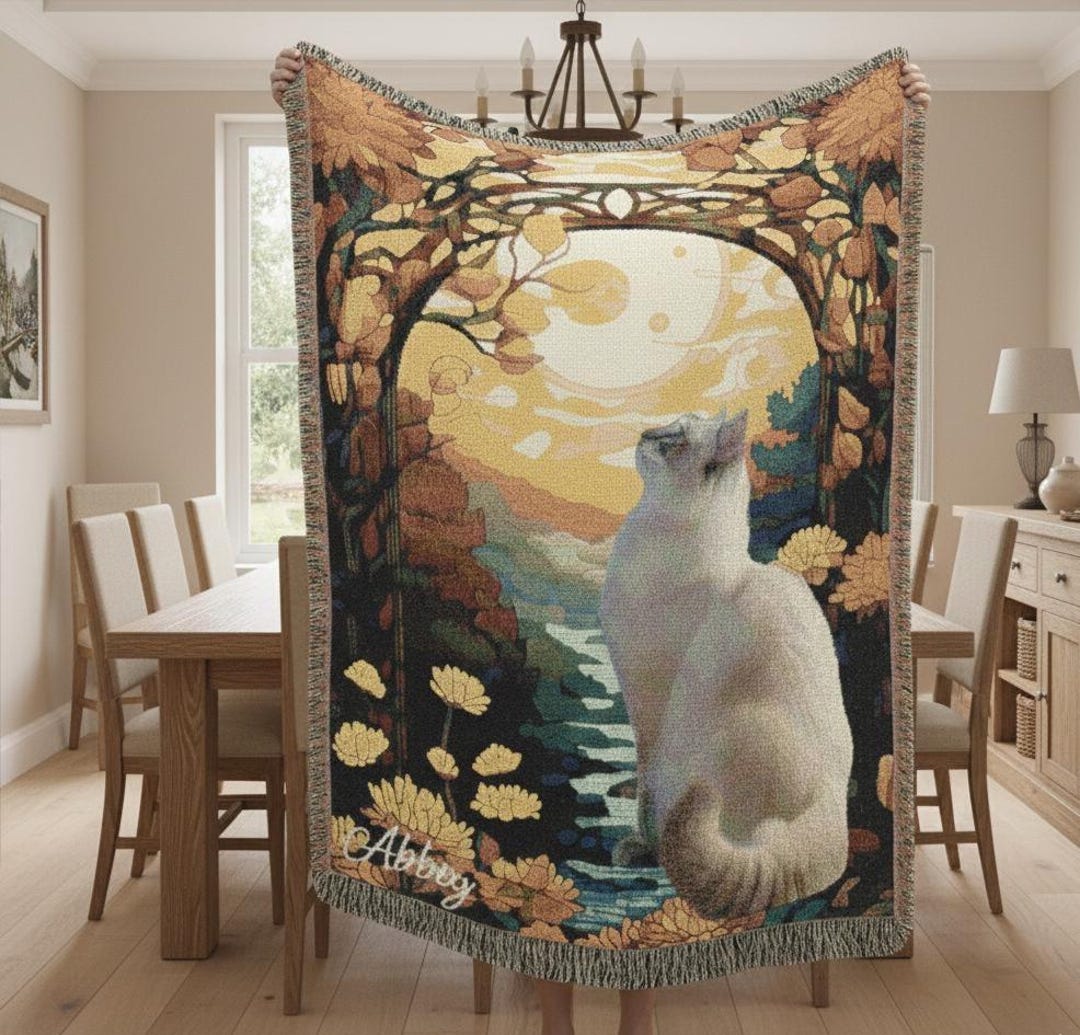 Ragdoll Cat Blanket, Personalized Cat Name, Boho Garden Sunset Design ...