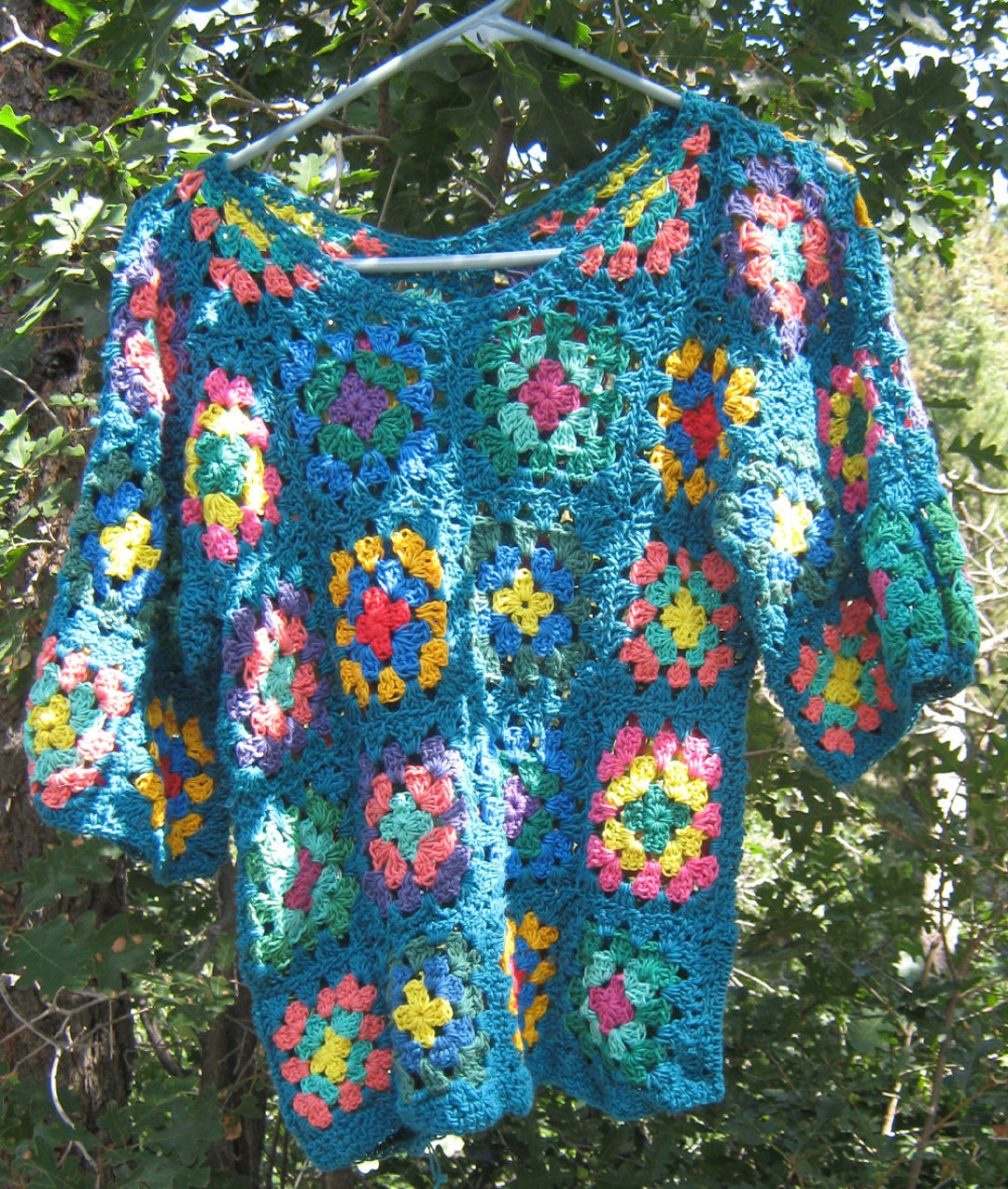 Teal Turquoise Based Granny Square Shirt Cotton Vegan Free Shipping - Etsy