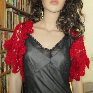 Shrug Red Color Sequined Bridal Party Evening Wear Lacy Crocheted Wool ...