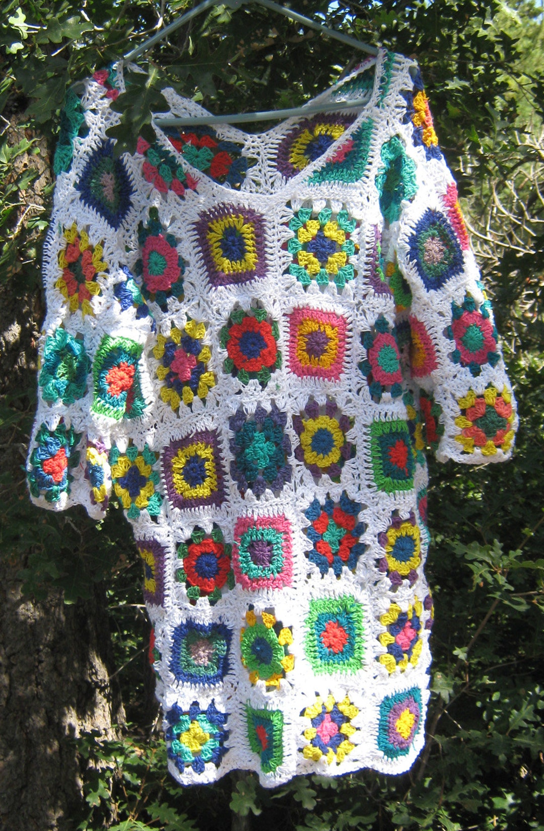 Crocheted Granny Square Tunic Cotton Vegan Free Shipping XXL - Etsy