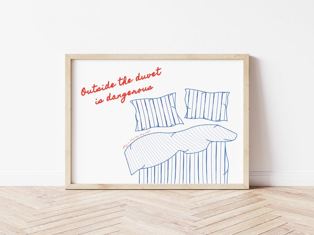 Funny Stay in Bed Print: Minimalist Bedroom Art Landscape Horizontal ...