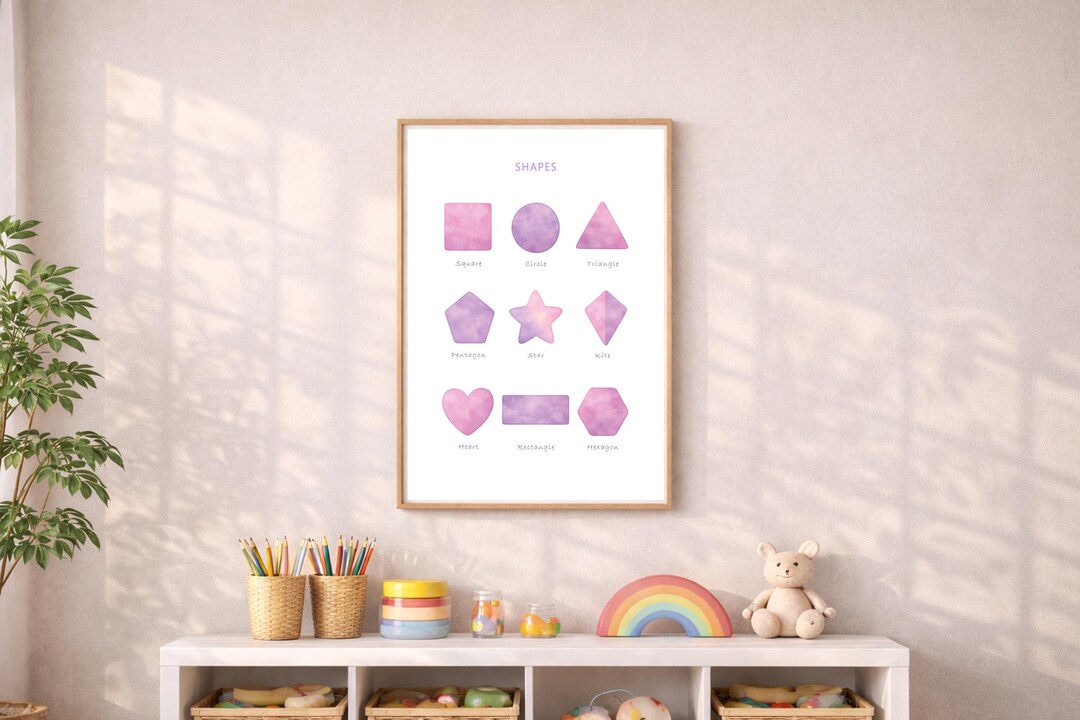 Educational Shapes Poster, Pastel Watercolor Art, Kids Learning Print ...