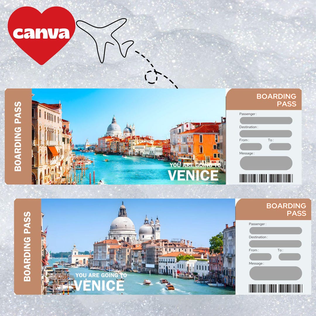 Digital VENICE Trip Surprise Gift Ticket︱italy Boarding Pass︱printable ...