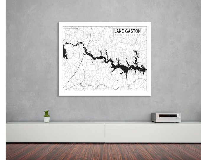 Print of Lake Gaston Map, in North Carolina/virginia. Printed on Canvas ...
