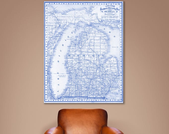 Print of Antique Map of Michigan on Photo Paper Matte Paper or ...