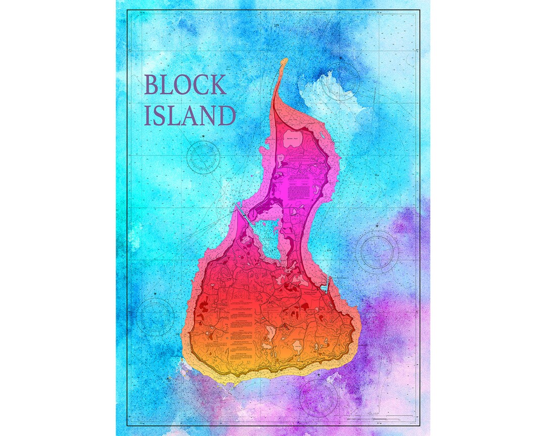 Artistic Print of Block Island Chart on Your Choice of Photo Paper ...