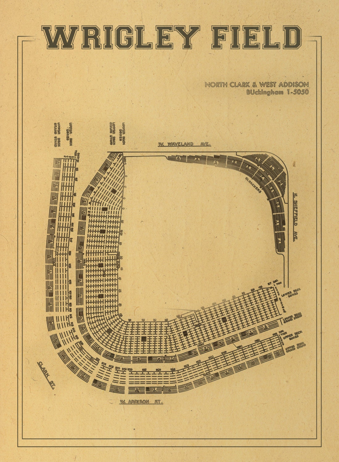 Print of Vintage Style Wrigley Field Seating Chart | Etsy