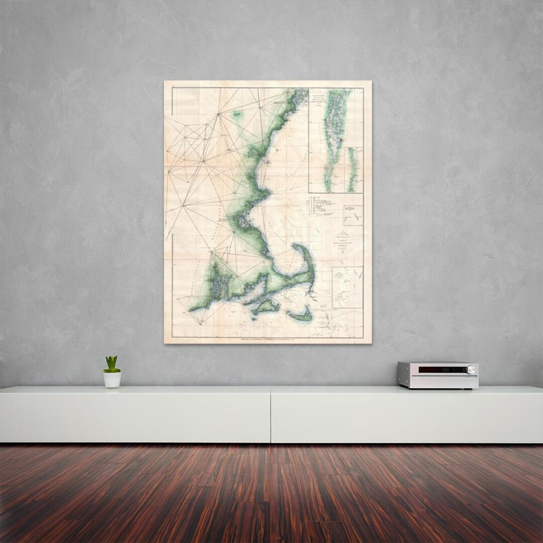 Print of Vintage New England Harbor Map on Photo Paper, Matte Paper, or ...