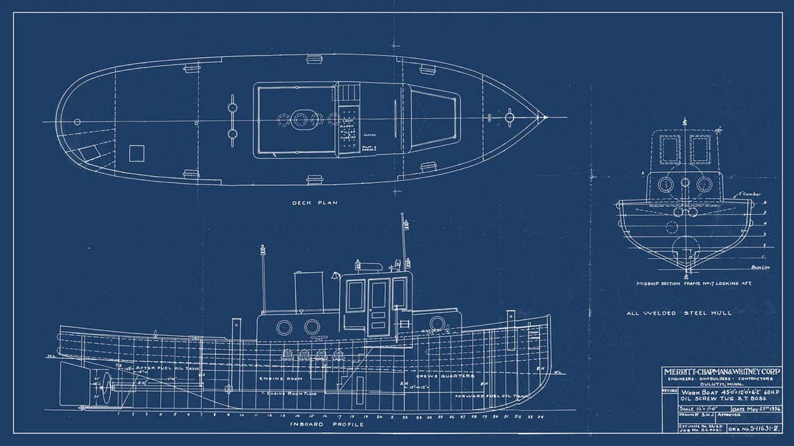 Vintage Print of Oil Screw Tug S.T. Boss Diagram Line Drawing | Etsy