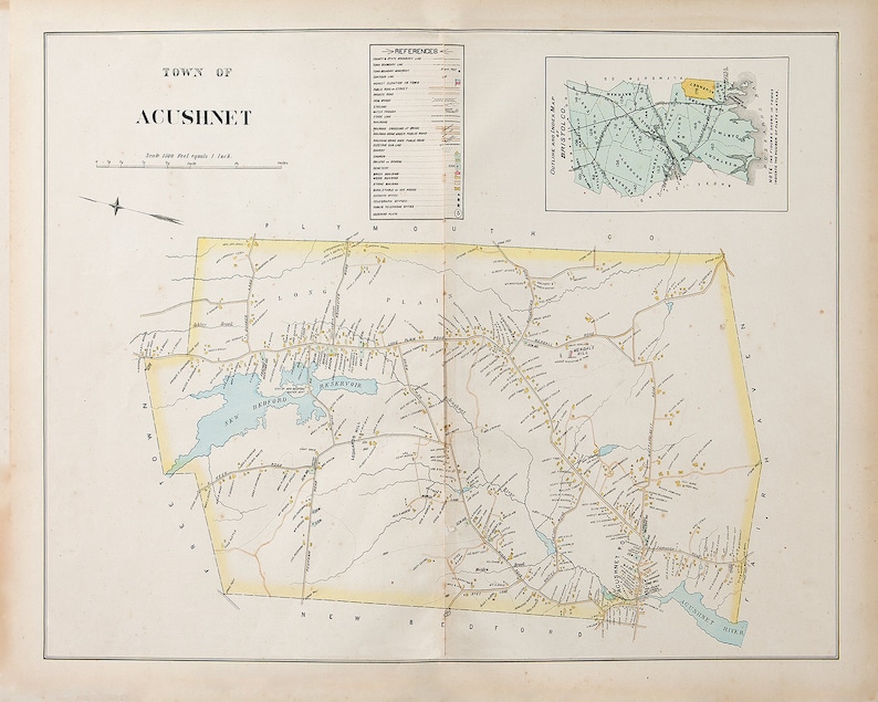 Print of Antique Map of the Town of Acushnet Massachusetts on | Etsy