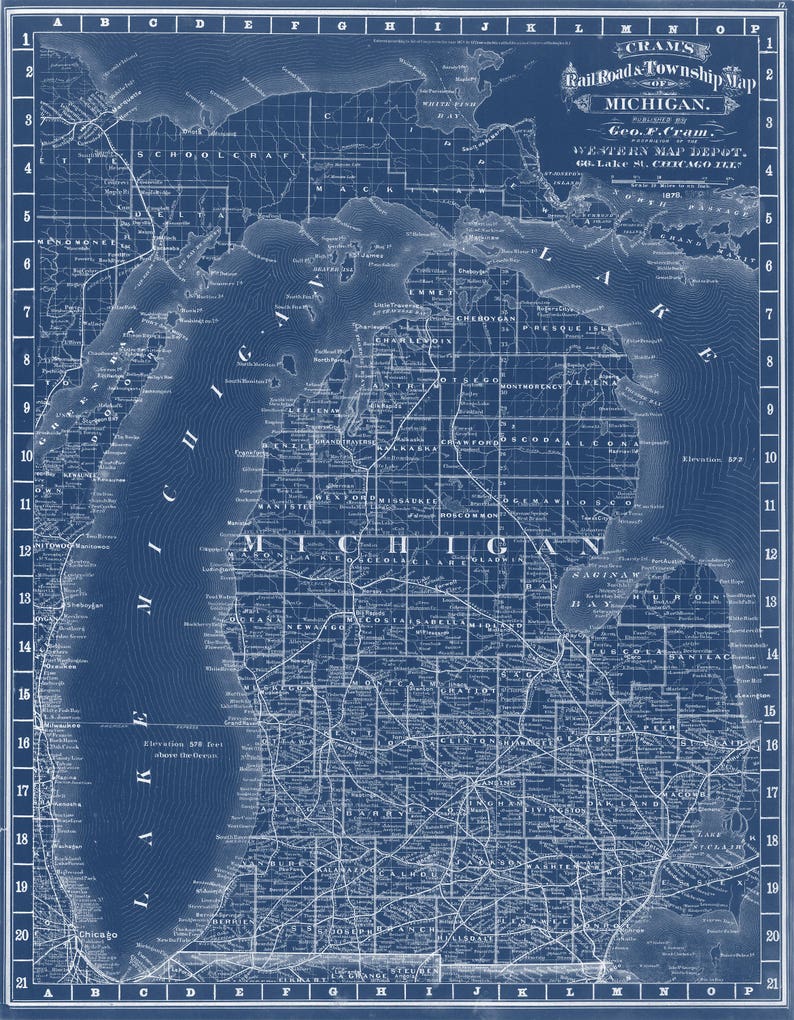 Print of Antique Map of Michigan on Photo Paper Matte Paper or | Etsy
