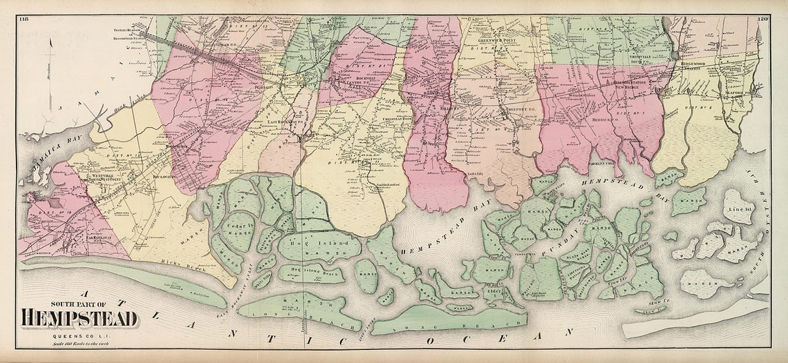 Print of Antique Map of South Hempstead Long Island New York - Etsy