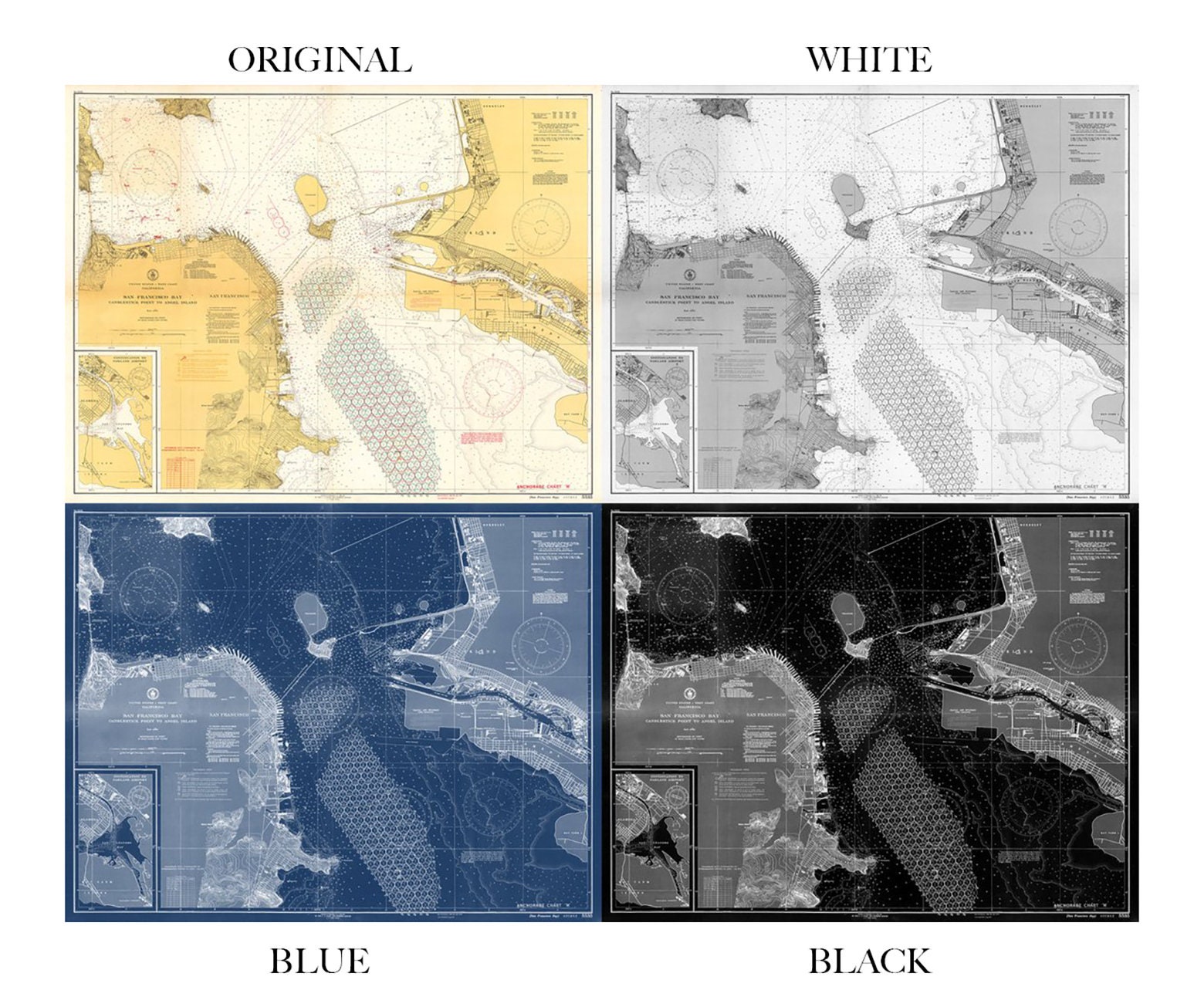 Print of Antique San Francisco Bay Nautical Chart on Photo - Etsy UK