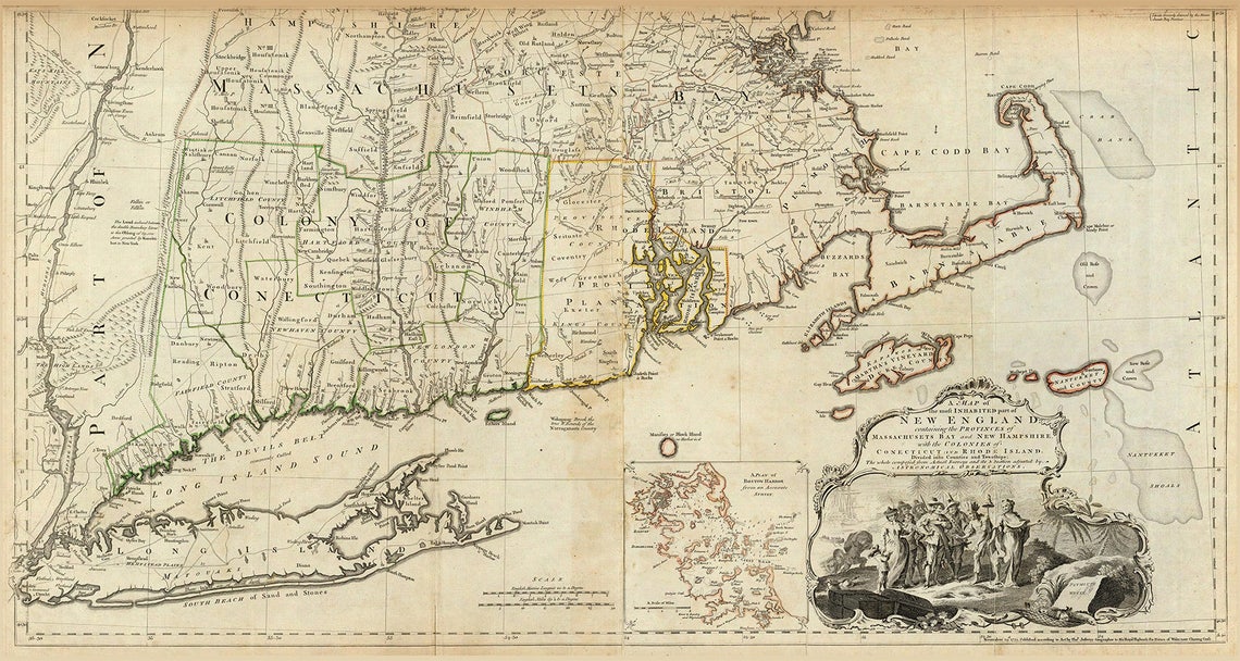 Print of Antique Map of New England on Matte Paper Photo | Etsy