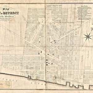 Print of Antique Map of Detroit Michigan on Photo Paper Matte Paper or ...