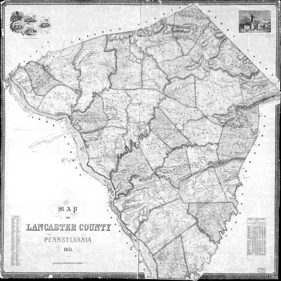 Print of Antique Vintage Lancaster County Pennsylvania Map on - Etsy Canada