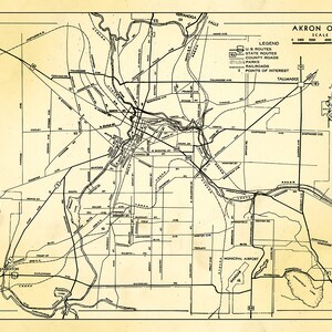 Print of Antique Akron Ohio Map on Photo Paper Matte Paper and Canvas ...