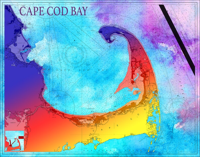 Artistic Print of Cape Cod Bay Chart on Your Choice of Photo | Etsy