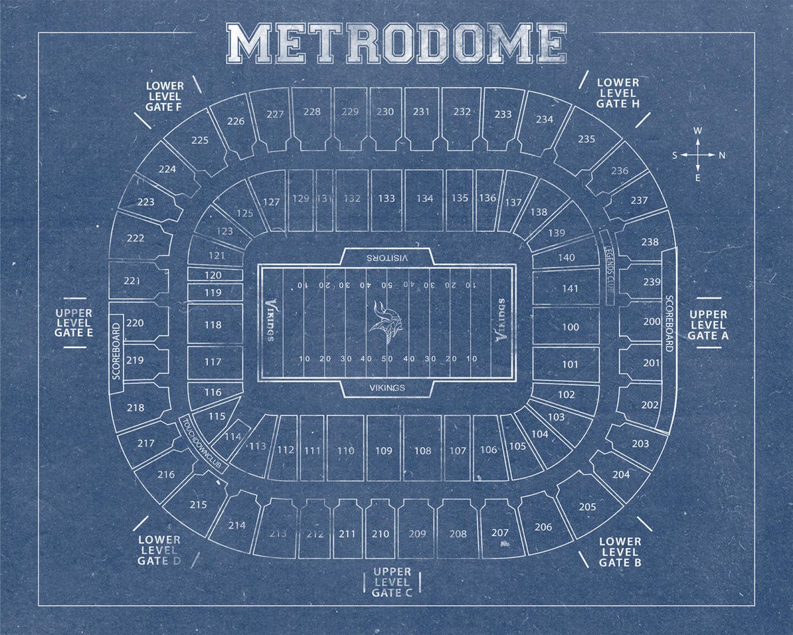 Print of Vintage Metrodome Stadium Seating Chart Seating Chart - Etsy