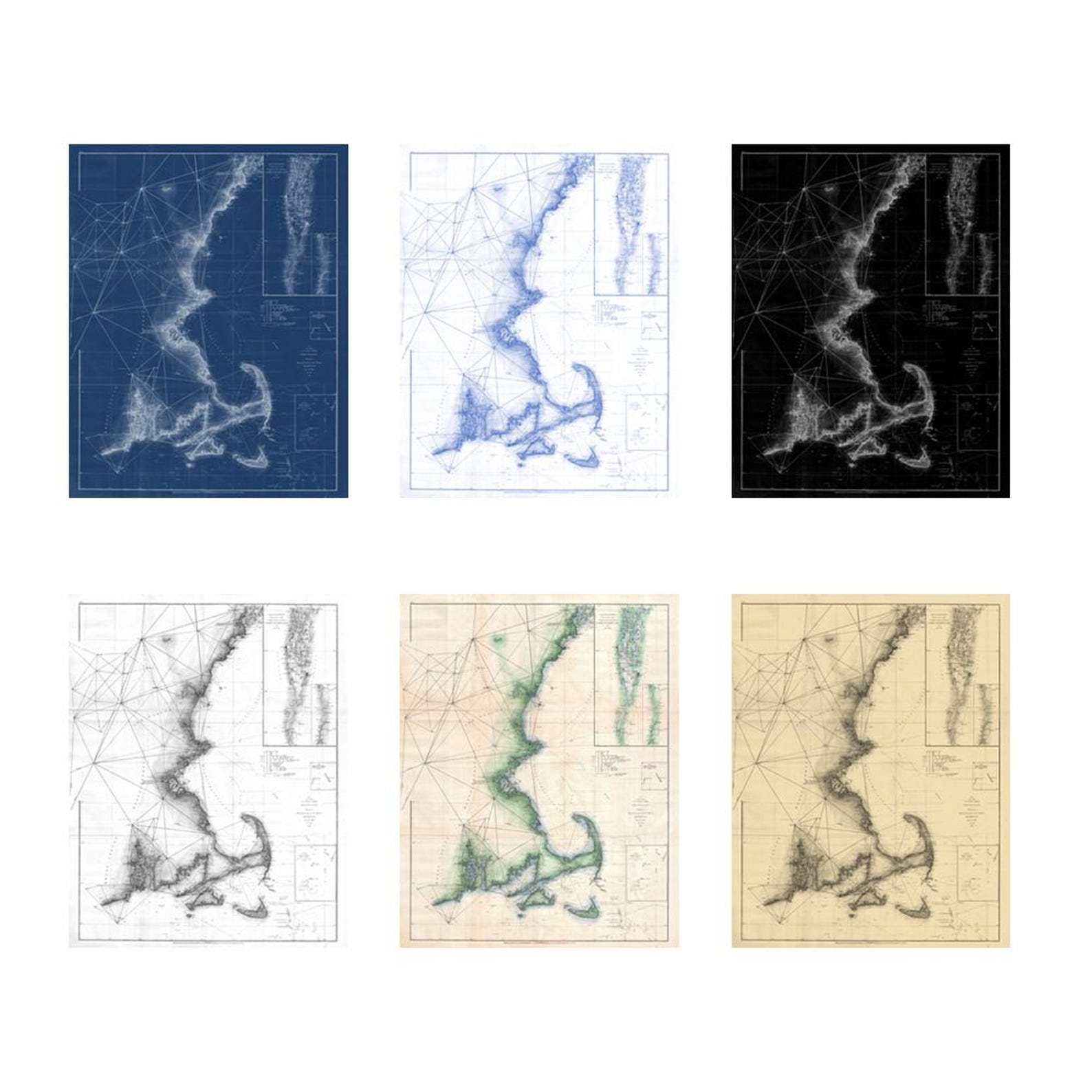 Print of Vintage New England Harbor Map on Photo Paper, Matte Paper, or ...