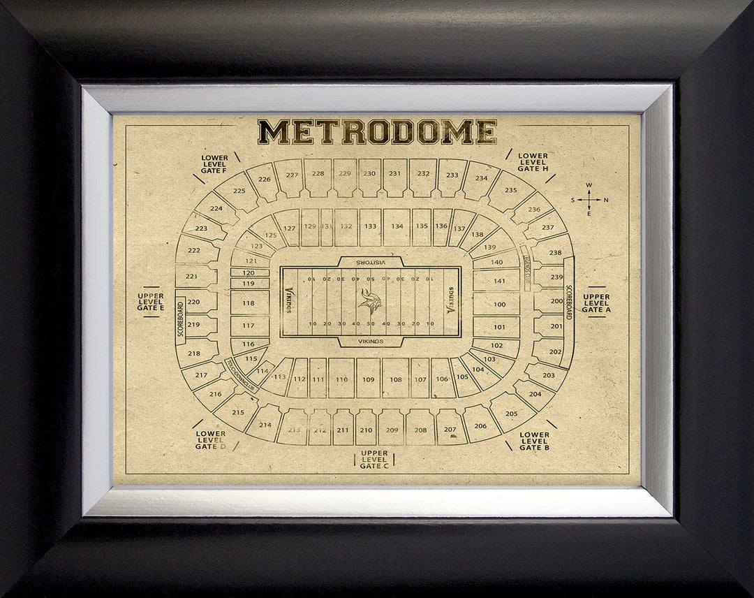 Print of Vintage Metrodome Stadium Seating Chart Seating Chart on Photo ...
