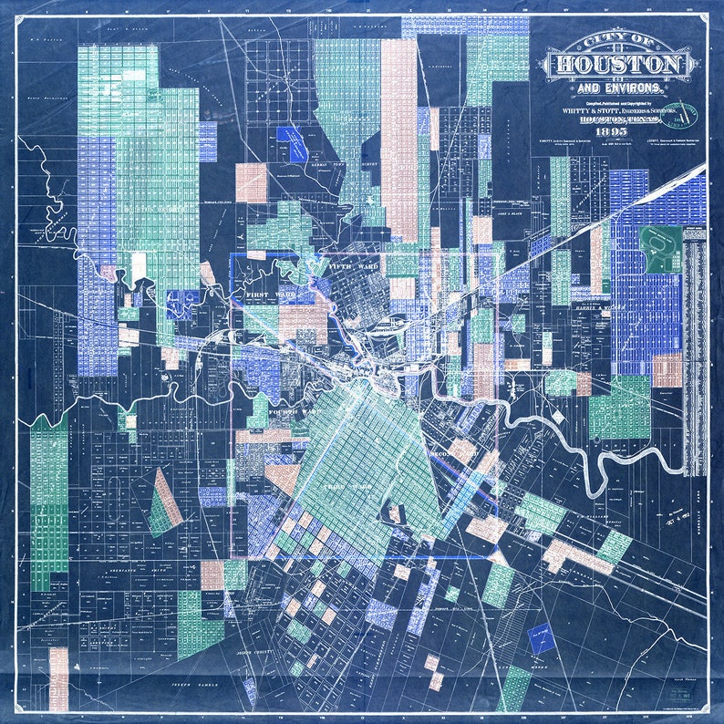 Print of Antique Vintage Houston Texas Map on Photo Paper | Etsy
