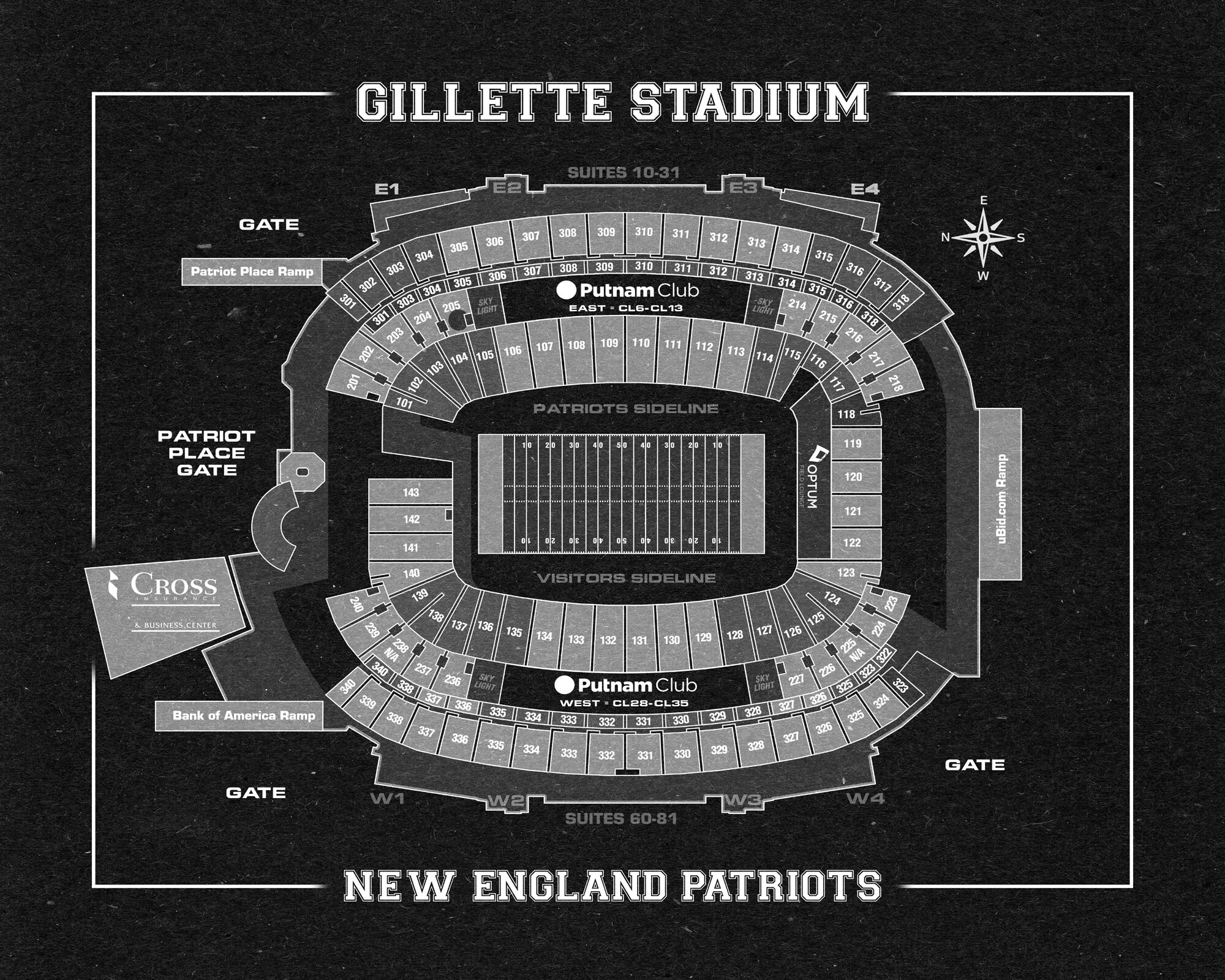 Vintage Print of Gillette Stadium Seating Chart on Photo | Etsy
