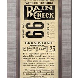Print of Vintage New York Yankees Ticket Stub on Photo Paper, Matte ...