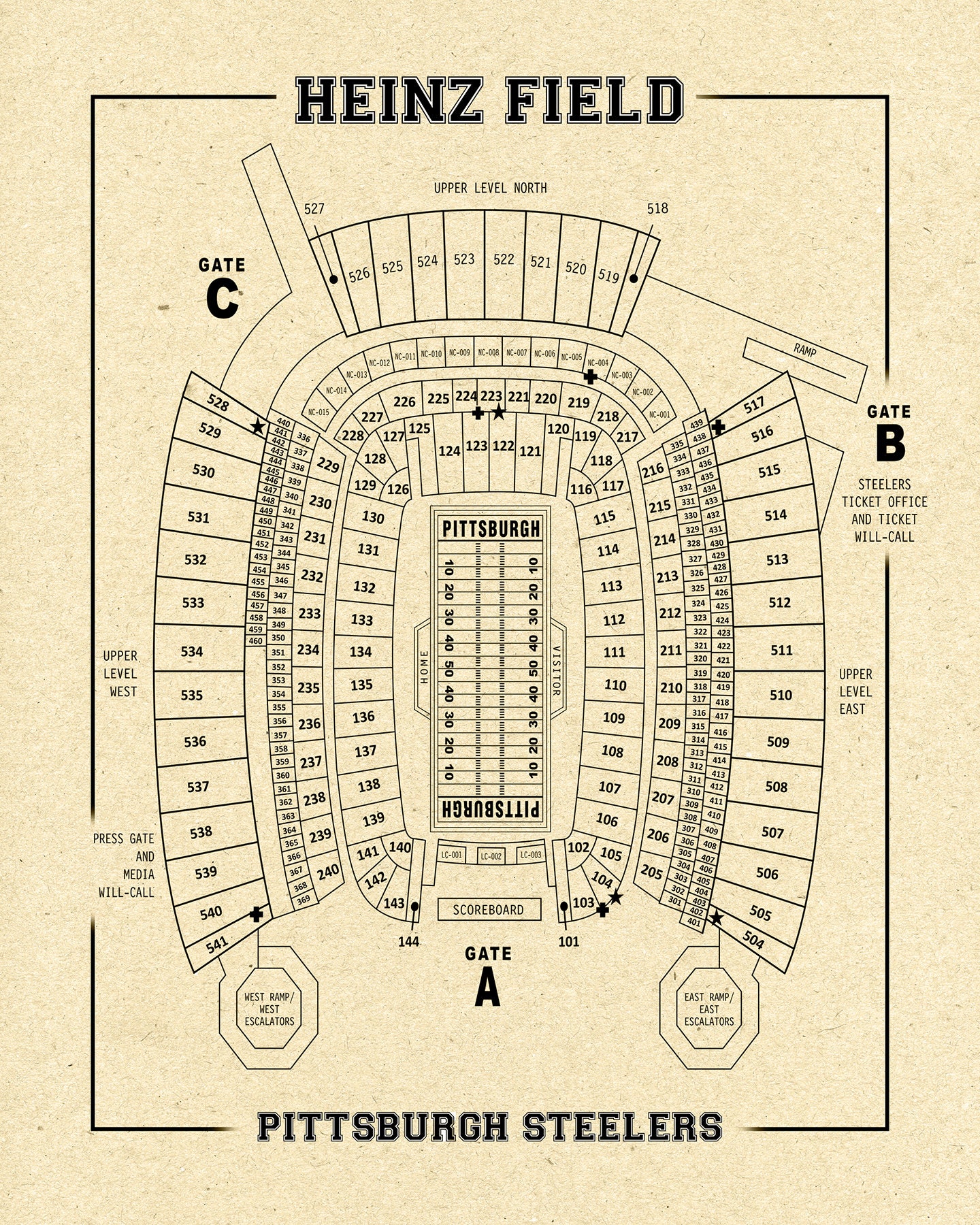 Print of Vintage Heinz Field Seating Chart Seating Chart on - Etsy Norway