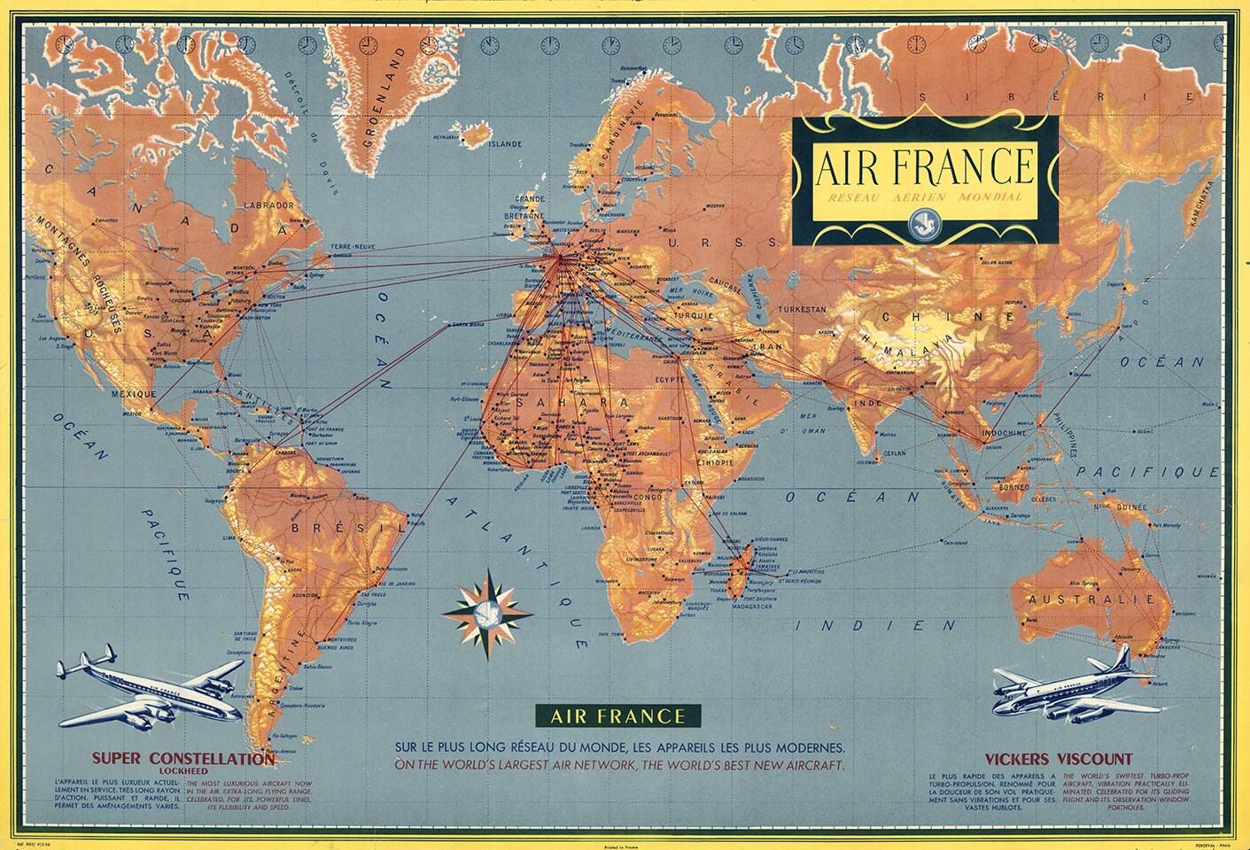 French Vintage Antique Air France World Map Airline Plane on - Etsy