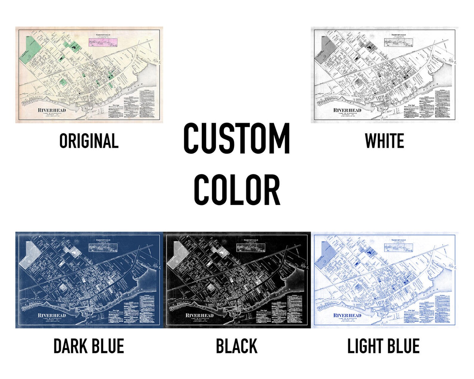 Vintage Print of a Map of Riverhead in Southold Suffolk County - Etsy