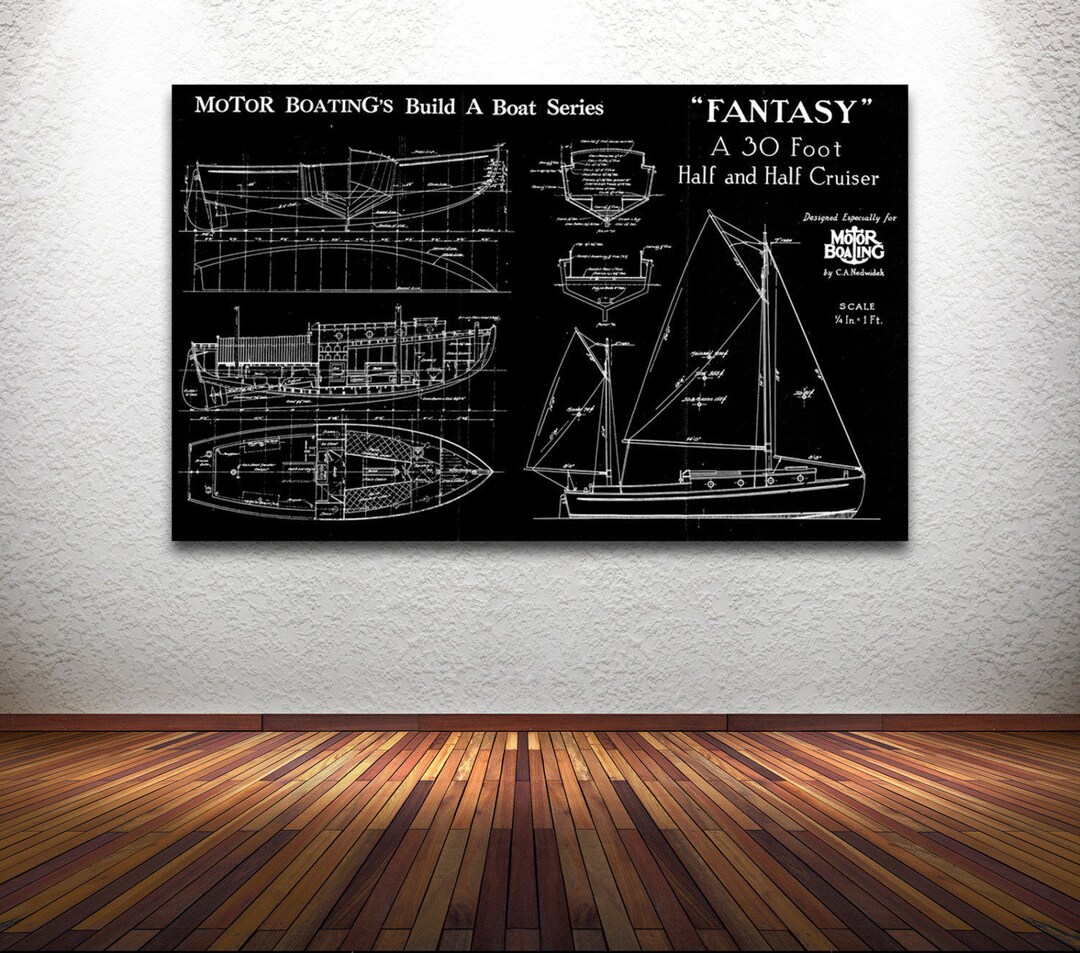 Vintage Print of FANTASY Runabout Diagram Line Drawing Schematic ...