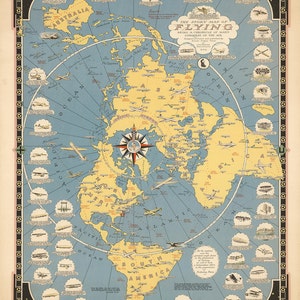 Vintage Antique Print of Story Map of Flying on Photo Paper Matte Paper ...