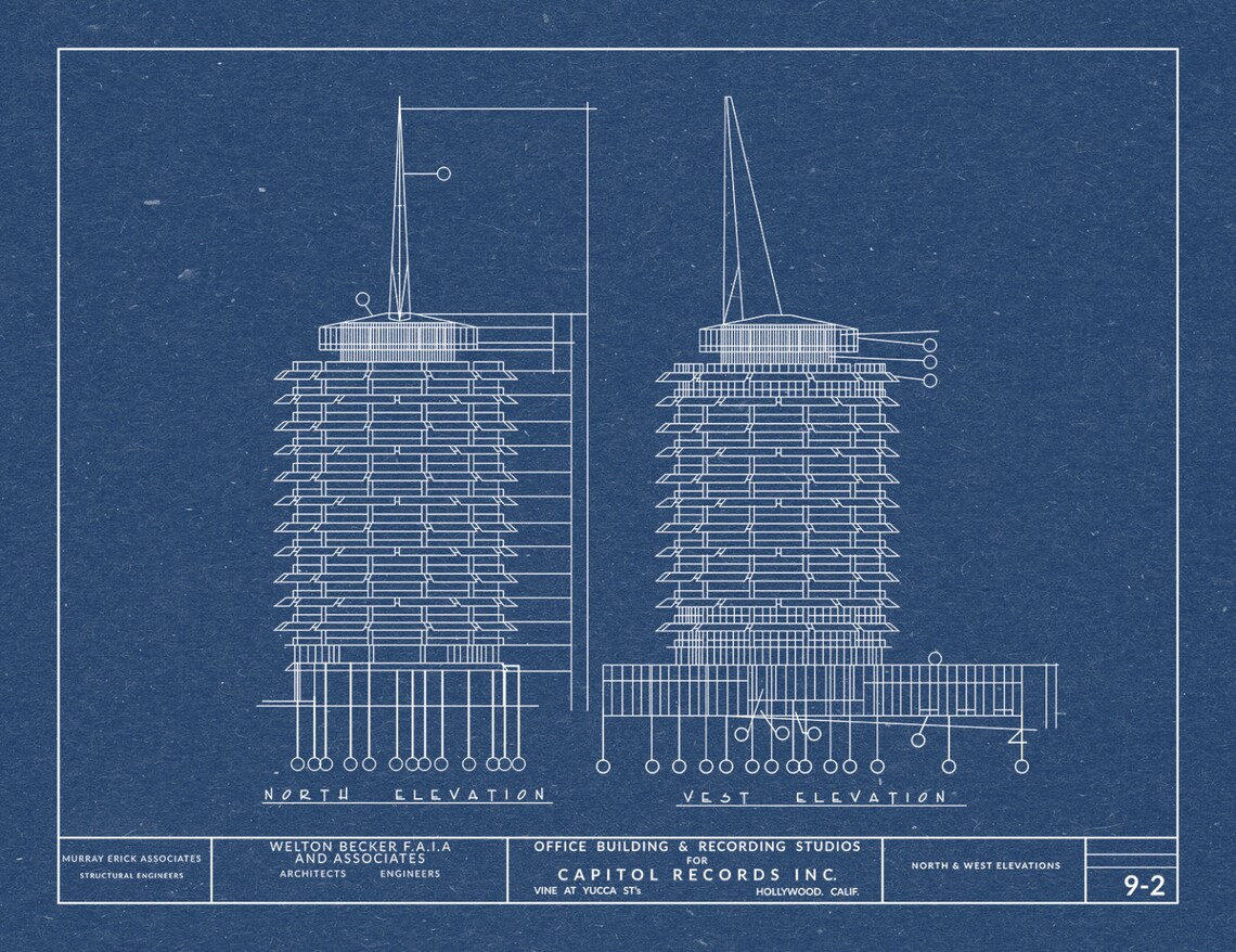 Impression de Capitol Records Building Blueprint vintage sur - Etsy France