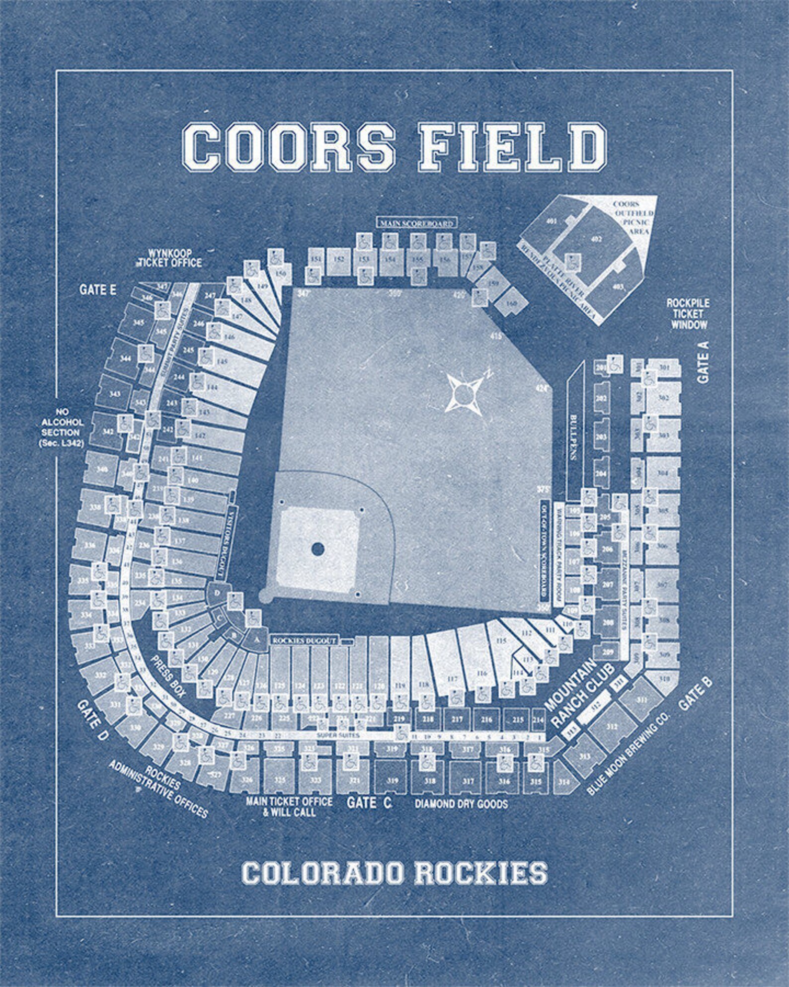 Vintage Print of Coors Field Seating Chart Colorado Rockies | Etsy